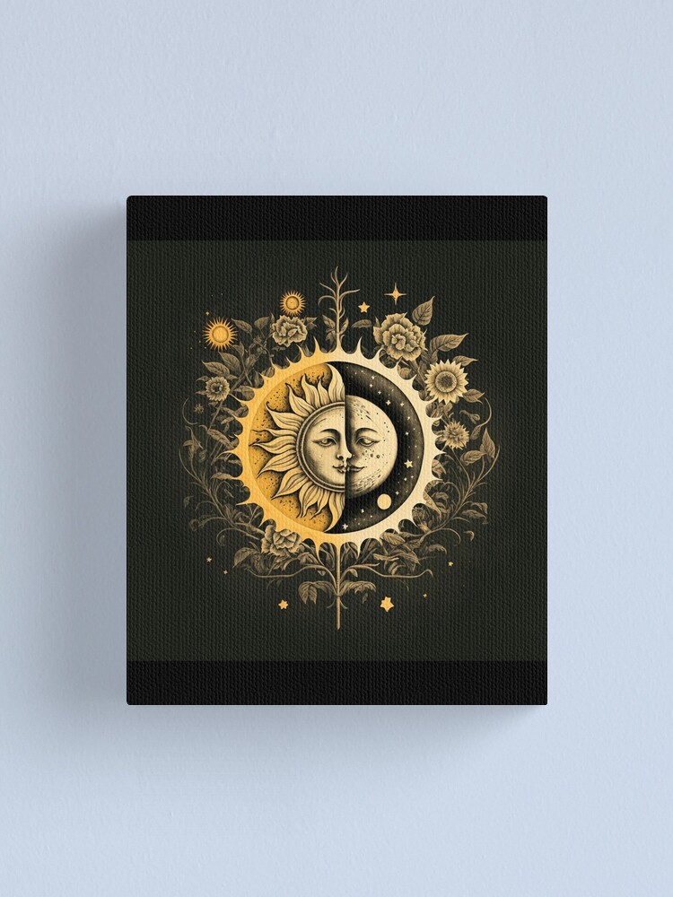 "Celestial Symphony Vintage Sun and Moon Lithograph" Canvas Print for ...