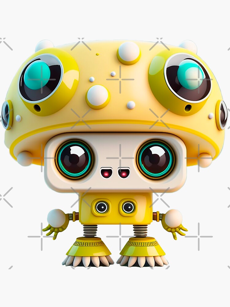 "Fun and colorful robot mushroom. Drawing of hallucinating mushrooms ...