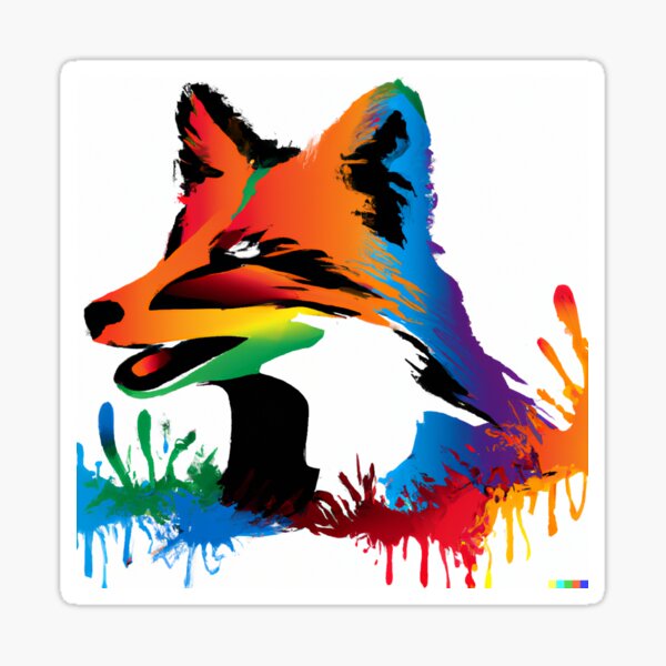 "Wall painting of a fox painted in mixed colors vector" Sticker for ...