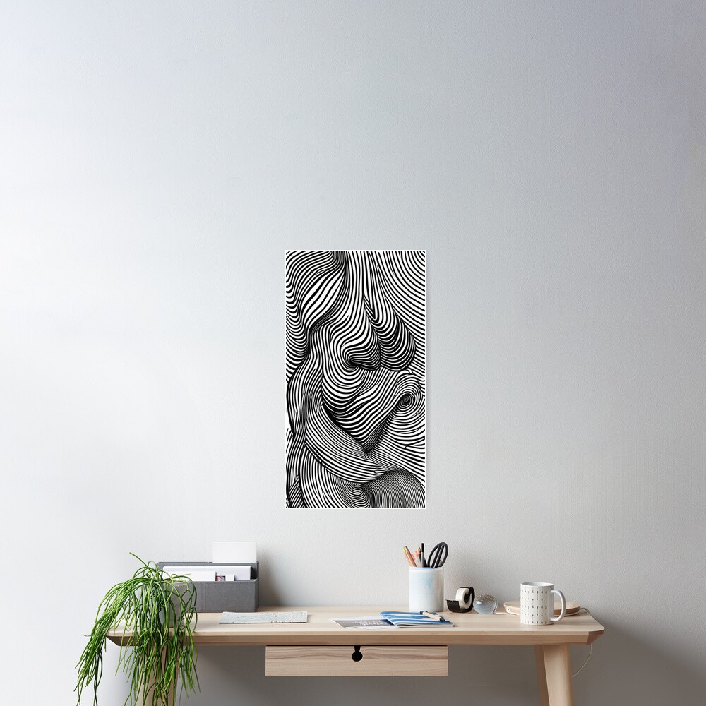 "Cool Modern Abstract Art Op Art - Black and White Wavy Lines" Art ...
