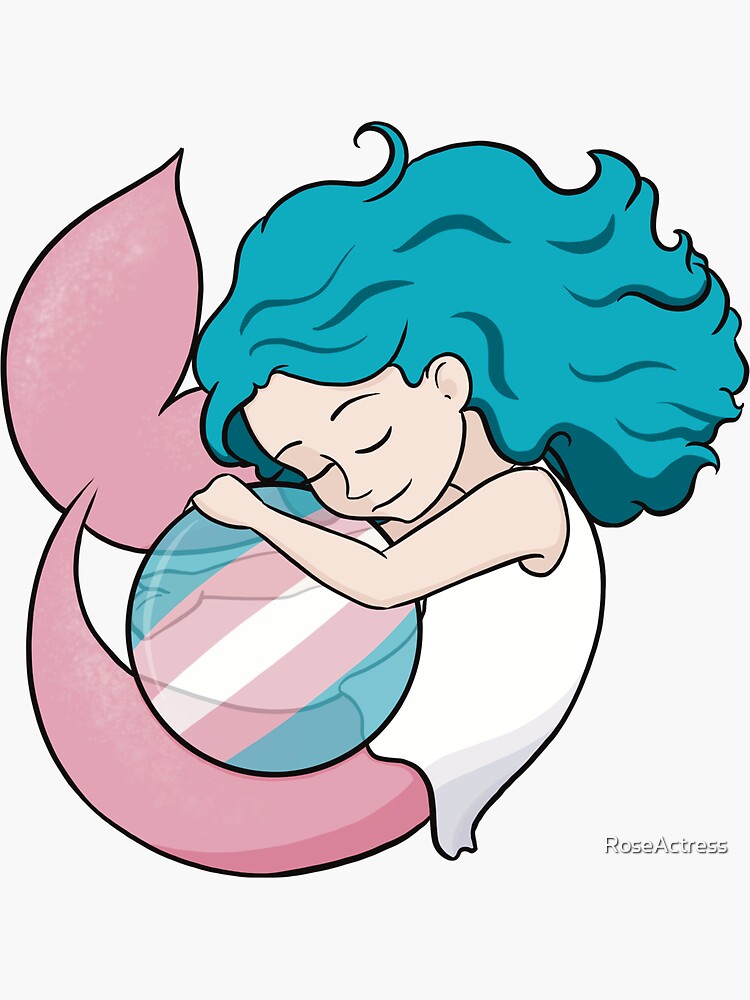 "Trans Pride Mermaid Hugging a Ball - Variation 1" Sticker for Sale by ...