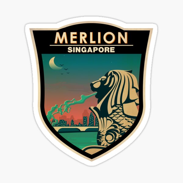 "Merlion Singapore Travel Art Badge" Sticker for Sale by KrisSidDesigns ...