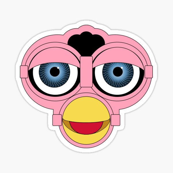 "1998 Furby faceplate pink flamingo with blue eyes" Sticker for Sale by ...