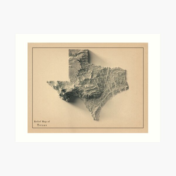 "Texas, USA Shaded Relief Map 3D digitally-rendered" Art Print for Sale ...