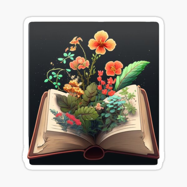 "Orange Flowers Growing From Old Book, Sticker" Sticker for Sale by ...