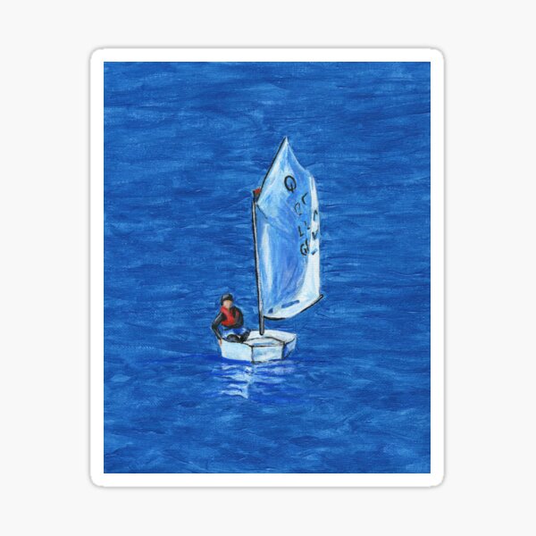 "Calm Oppy: Optimist Sailing Dinghies at Trearddur Bay" Sticker for ...