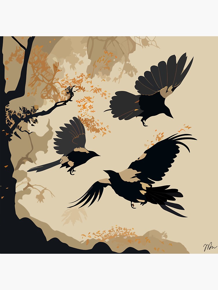 "Crows in Flight" Sticker for Sale by mabelmaid | Redbubble