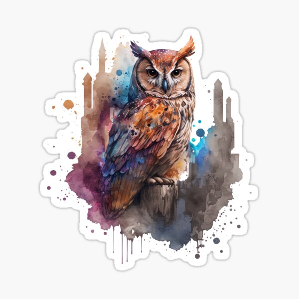 "Fantasy Owl with Castle in Watercolor" Sticker for Sale by Mythic ...