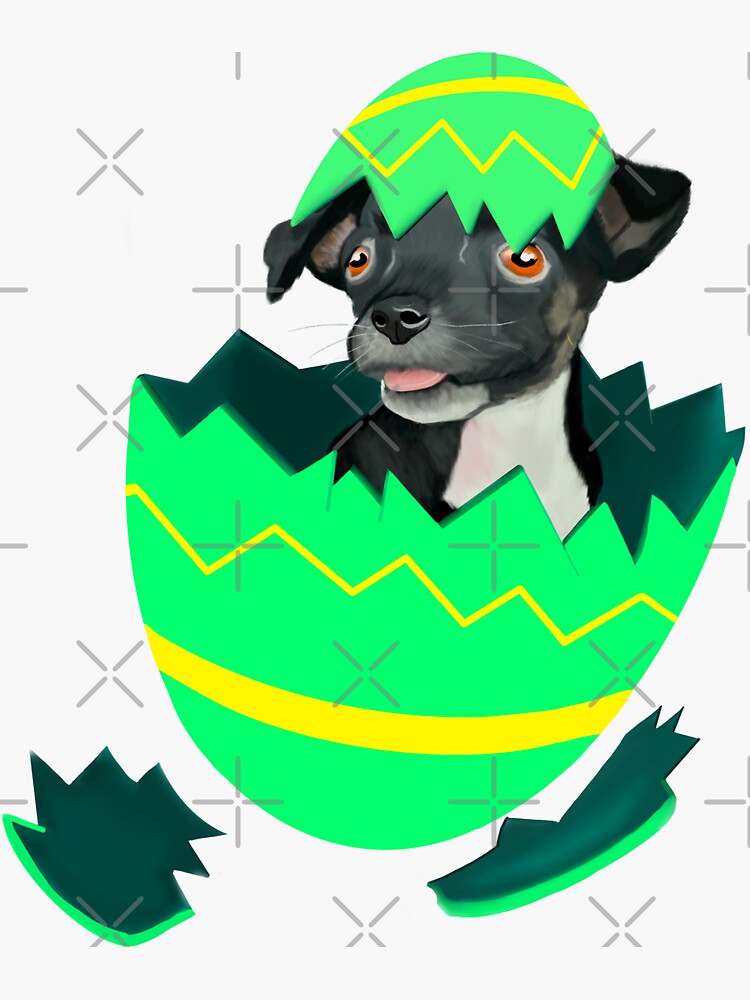 "Hatching Puppy from Easter egg, " Sticker for Sale by JojosDreamArt ...
