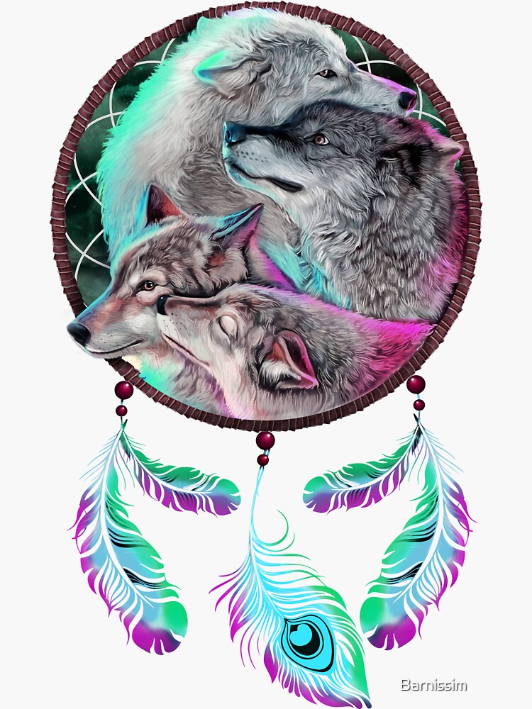 "Four Wolves Dreamcatcher" Sticker for Sale by Barnissim | Redbubble