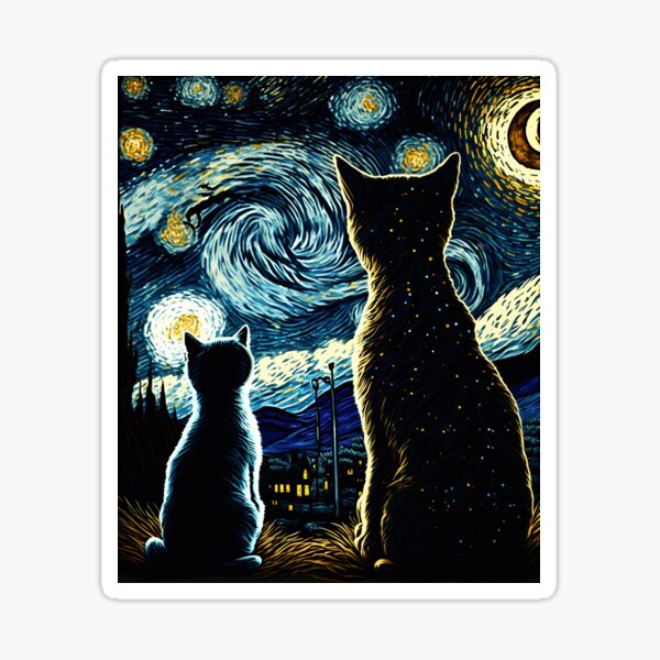"2 cats and starry night art" Sticker for Sale by juzaliyefp | Redbubble