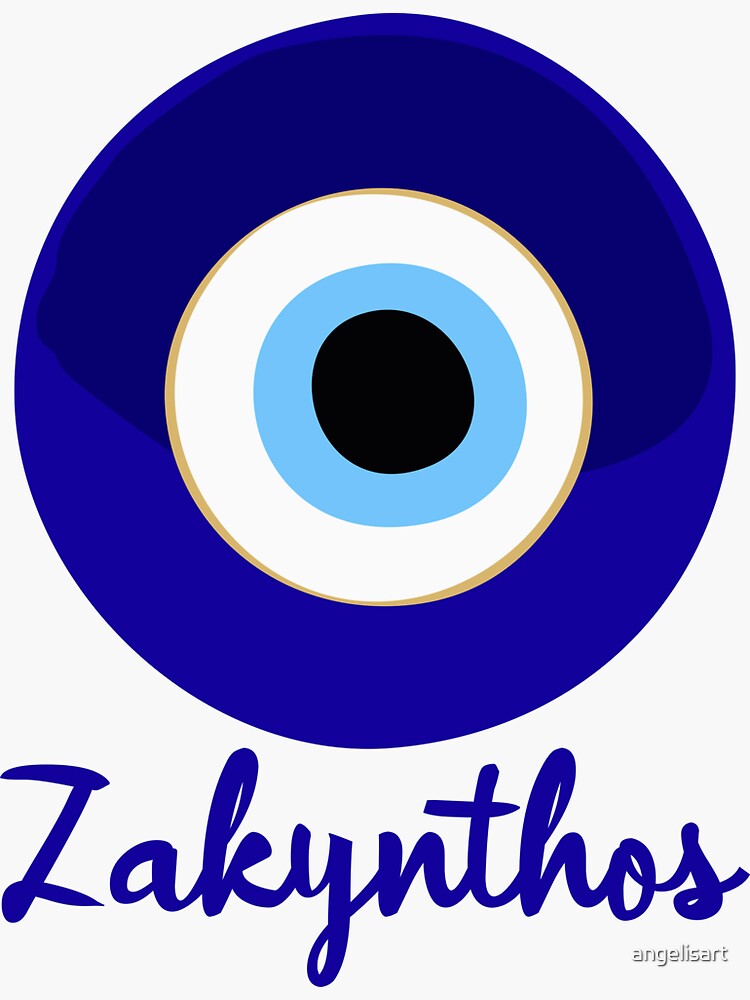 "ZAKYNTHOS - GREECE, EVIL EYE, Mati blue white." Sticker for Sale by ...