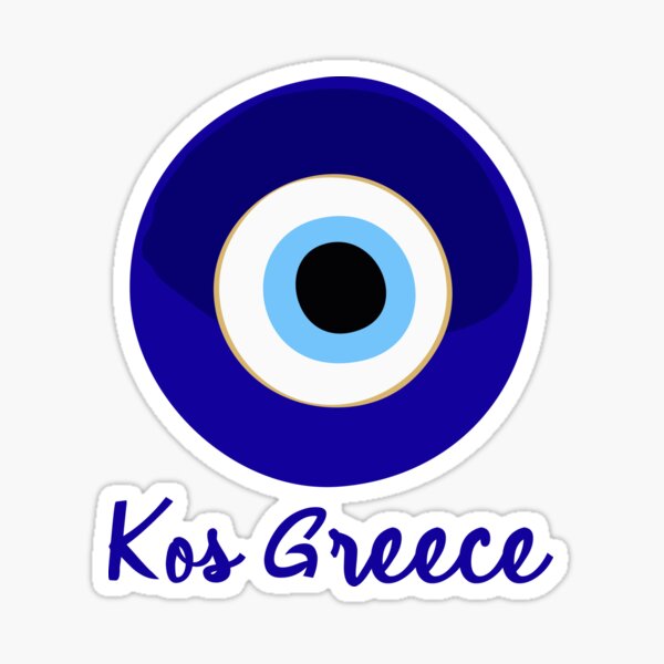 "KOS ISLAND - GREECE, EVIL EYE, Mati blue white." Sticker for Sale by ...