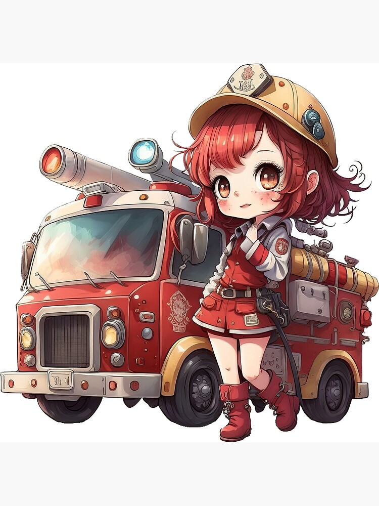 "Chibi Firefighter Girl and Her Truck" Poster for Sale by TheChibiStore ...