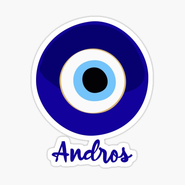 "ANDROS - GREECE, EVIL EYE, Mati blue white." Sticker for Sale by ...