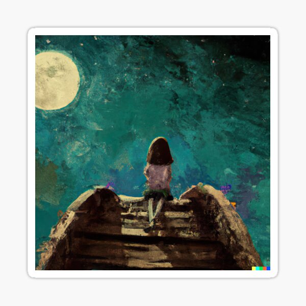 ""Contemplation Under the Moonlight: A Young Girl's Solitude"" Sticker ...