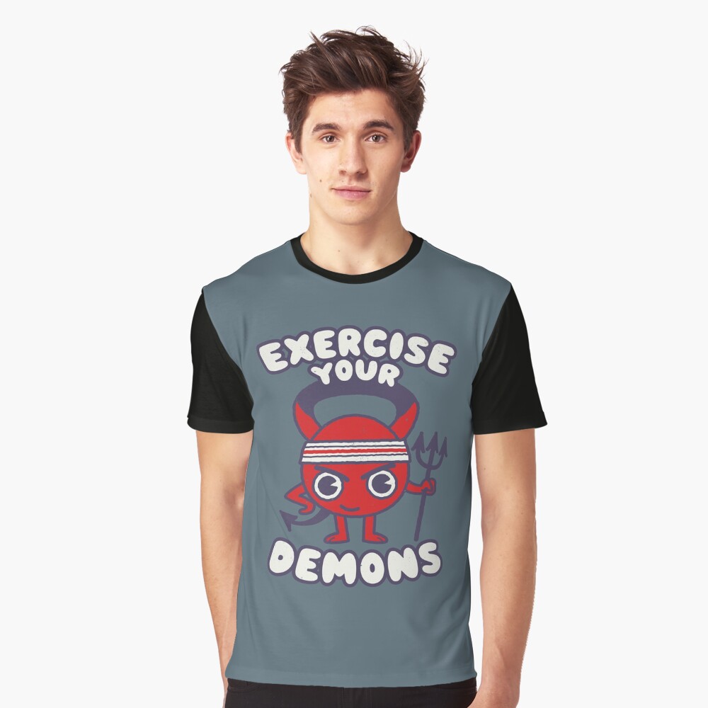 "Exercise Your Demon - Humorous Cartoon Gym Funny Workout Graphic ...