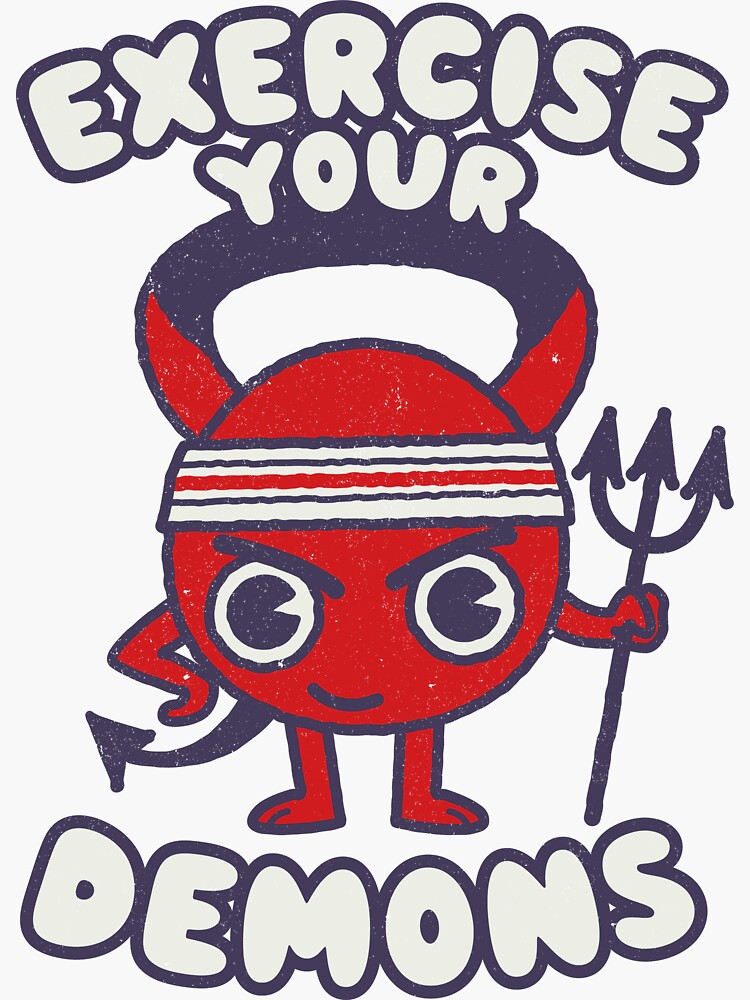 "Exercise Your Demon - Humorous Cartoon Gym Funny Workout Graphic ...