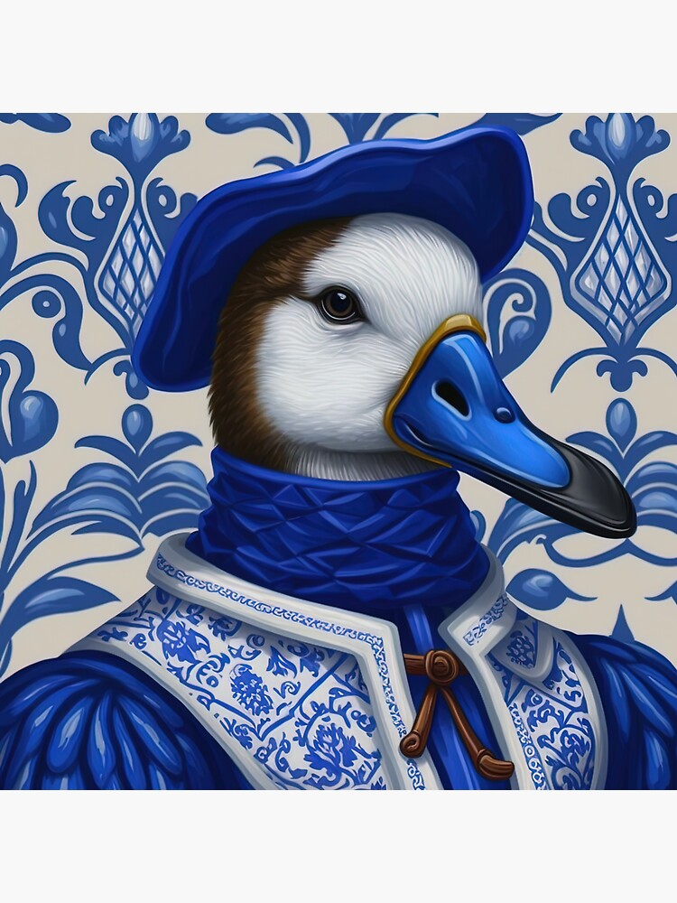 "Fancy duck noble in blue tile" Sticker for Sale by estrucida | Redbubble