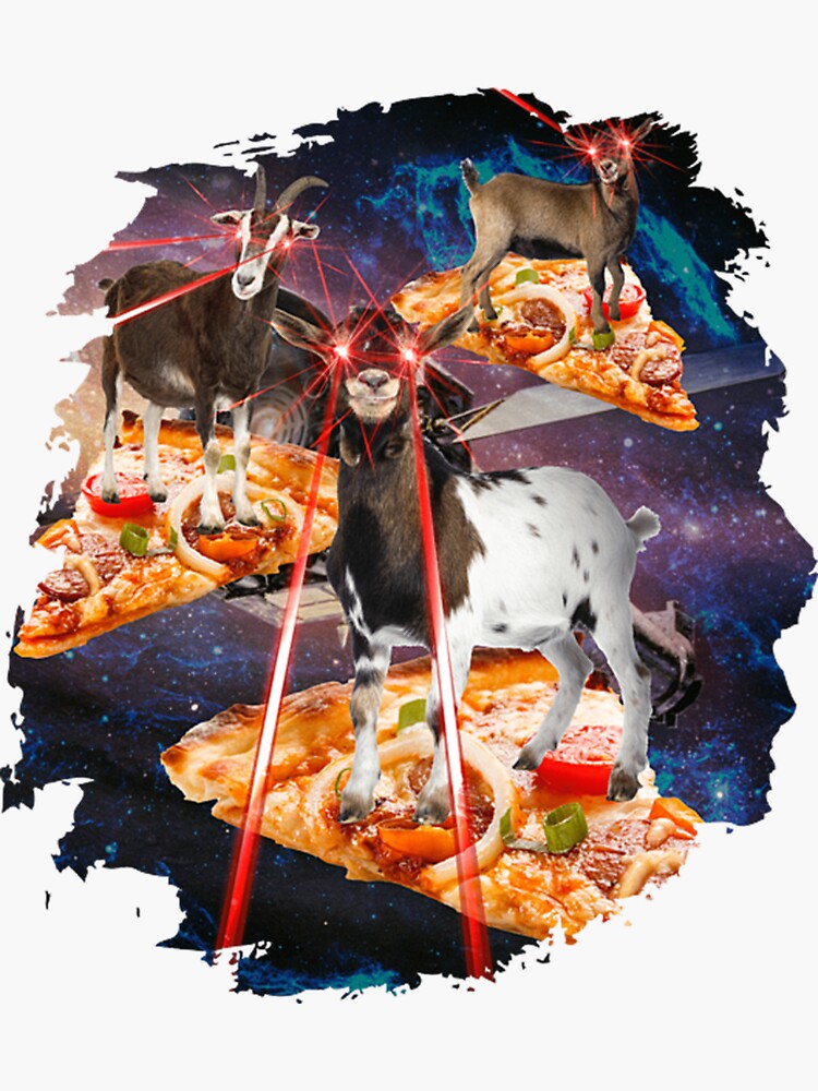 "laser goat pizza goat space spaceship " Sticker for Sale by FairOaksa ...