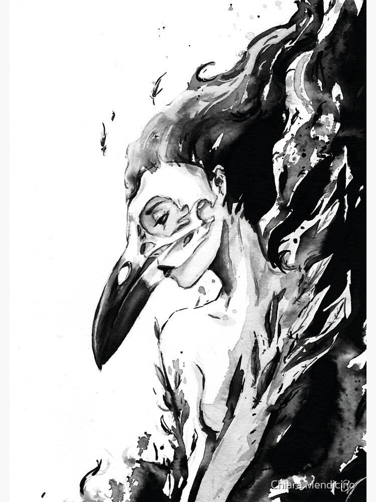 "Raven Girl Black Magic Skull Ink Painting" Sticker for Sale by mendic ...