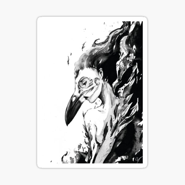 "Raven Girl Black Magic Skull Ink Painting" Sticker for Sale by mendic ...
