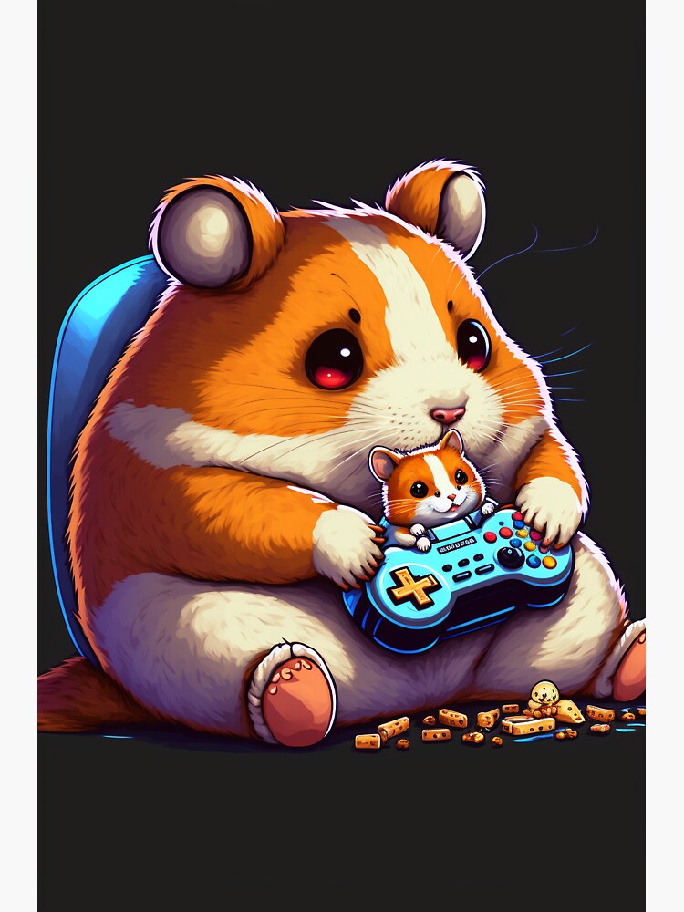 "Hamster playing video game with his son." Sticker for Sale by ...