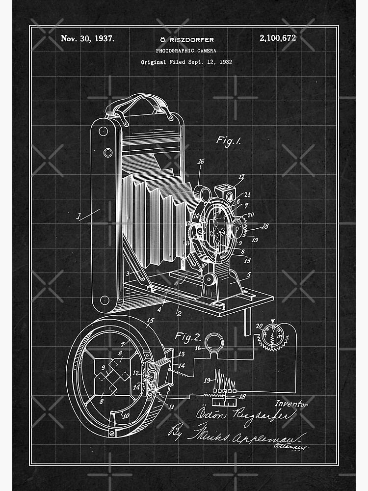 "vintage camera Patent art Drawing-vintage photographic camera ...
