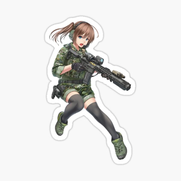 "Military Anime Girl" Sticker for Sale by kittiescuties | Redbubble