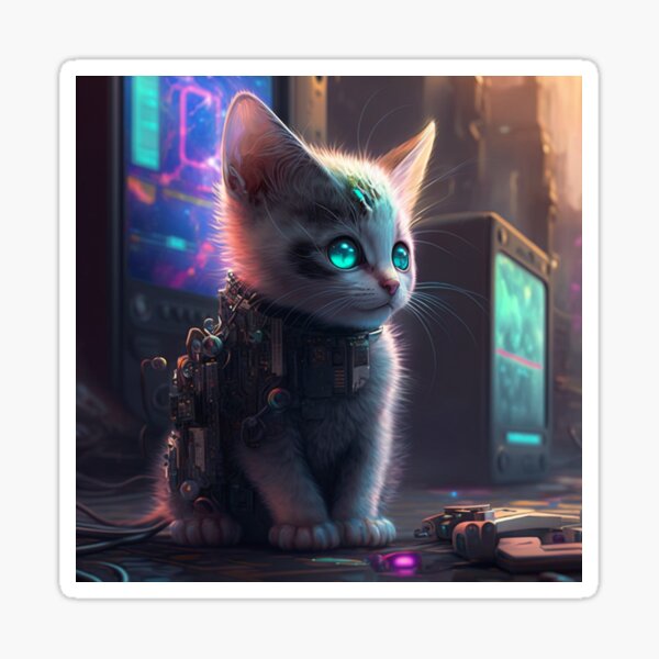 "cute cyberpunk cat kitten" Sticker for Sale by SJG-digital | Redbubble