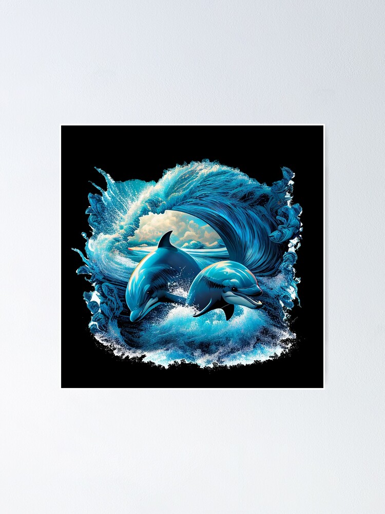 "Dolphin Ride - Ocean's Wave" Poster for Sale by MarcoDAngelo | Redbubble