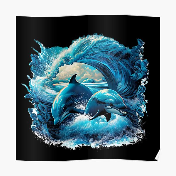 "Dolphin Ride - Ocean's Wave" Poster for Sale by MarcoDAngelo | Redbubble