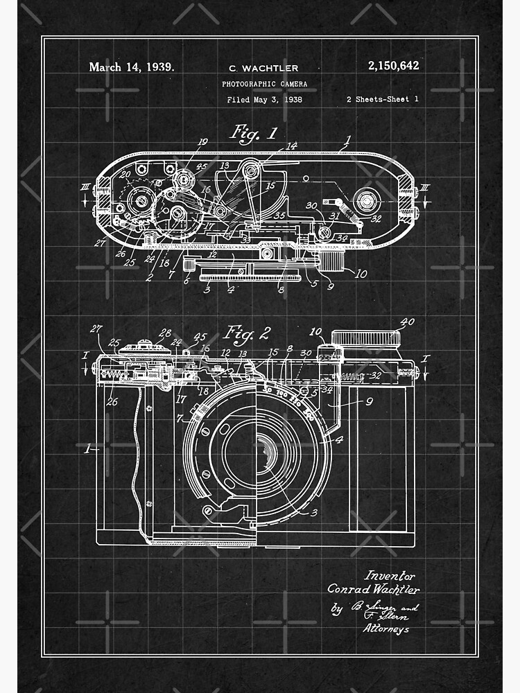 "vintage camera Patent art Drawing-vintage photographic camera ...