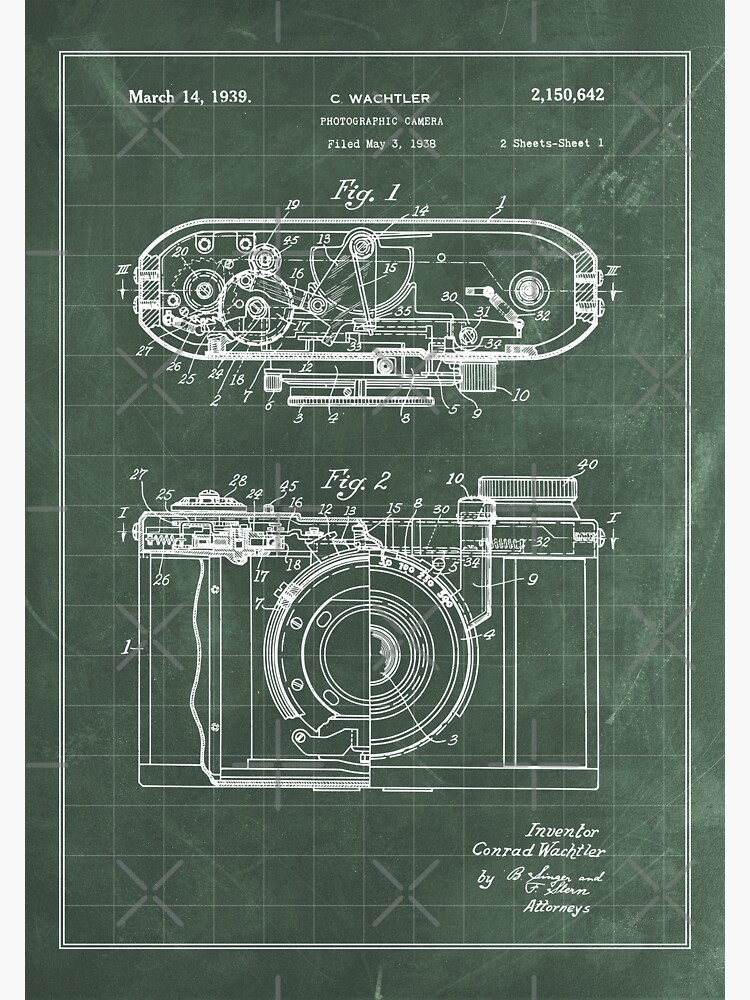 "vintage camera Patent art Drawing-vintage photographic camera ...