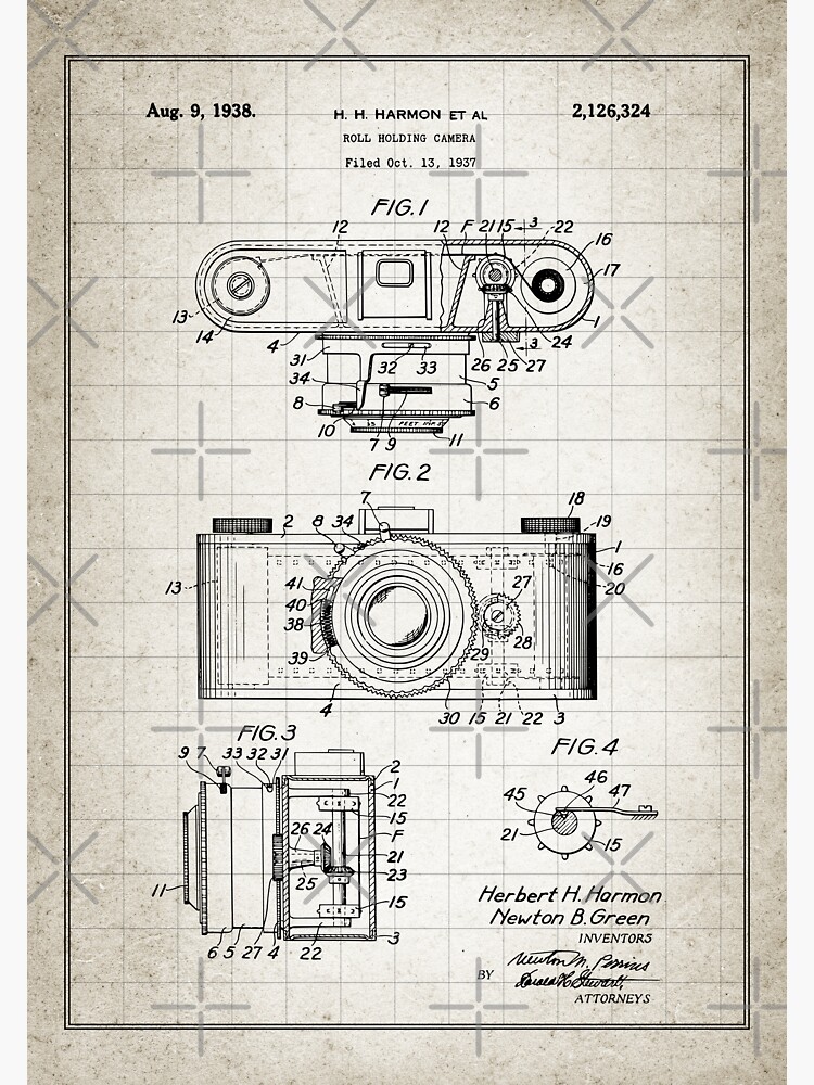 "vintage camera Patent art Drawing-vintage photographic camera ...