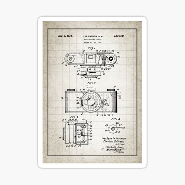 "vintage camera Patent art Drawing-vintage photographic camera ...