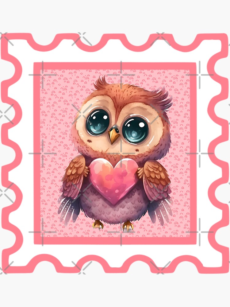 "Valentine's Day Post Stamp Owl Heart of Love 4" Sticker for Sale by ...