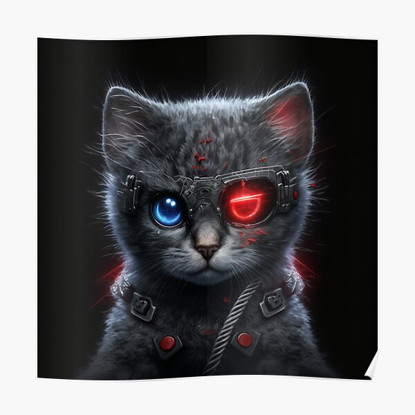 "Cat-terminator cyberpunk robot kitten" Poster for Sale by SJG-digital ...
