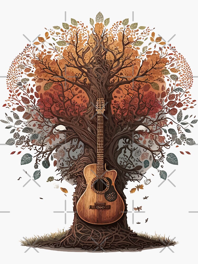 "Acoustic Guitar Tree Of Life" Sticker for Sale by Azhastor | Redbubble