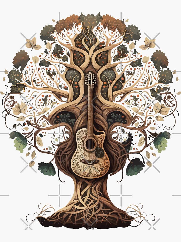 "Acoustic Guitar Tree Of Life" Sticker for Sale by Azhastor | Redbubble