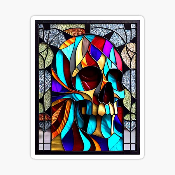 "stained glass window of a skull" Sticker for Sale by AgeeTattoos ...