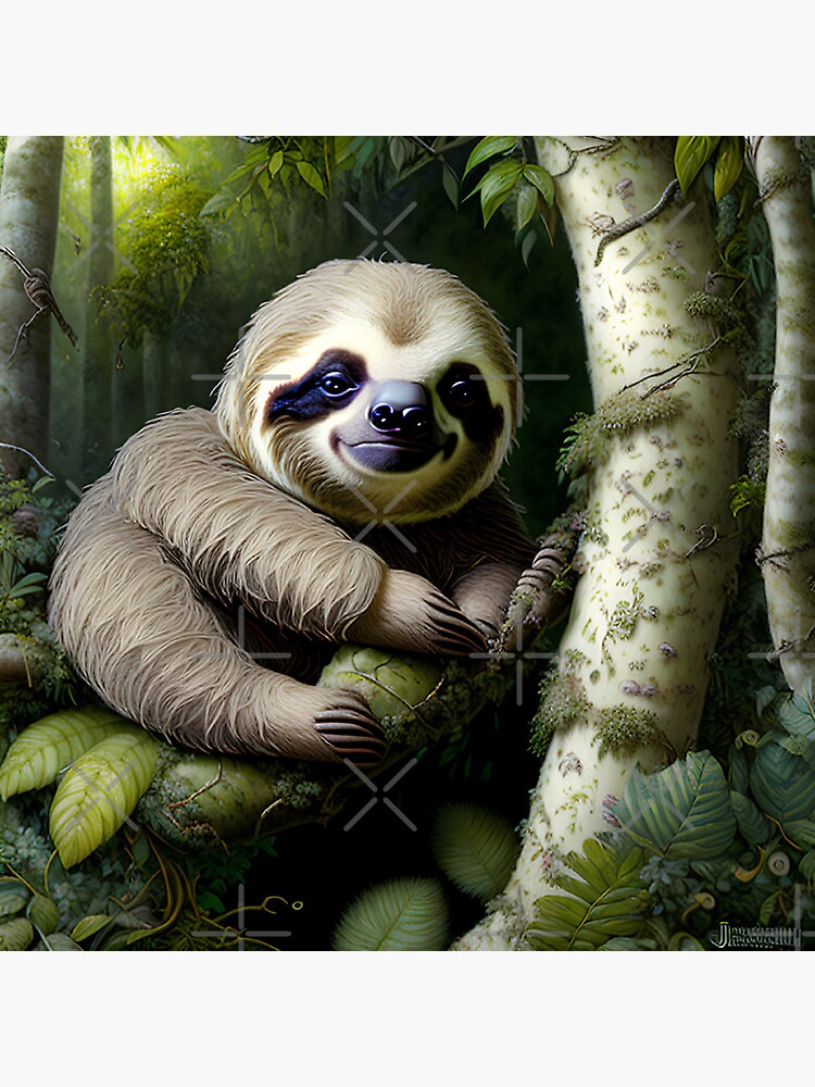 "Cute Fluffy Baby Sloth Digital Art" Sticker for Sale by ...