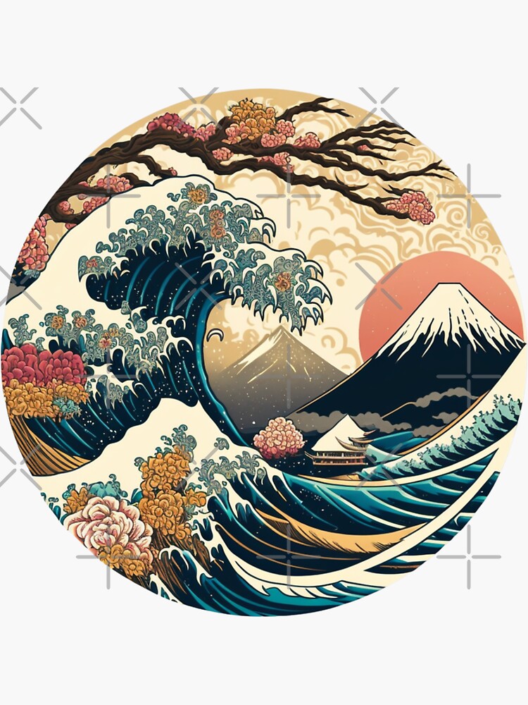 "japanese wave landscape" Sticker for Sale by hoffe-e | Redbubble