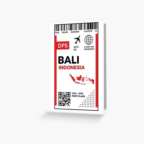 "Bali Flight Ticket Boarding Pass Travel" Greeting Card for Sale by ...
