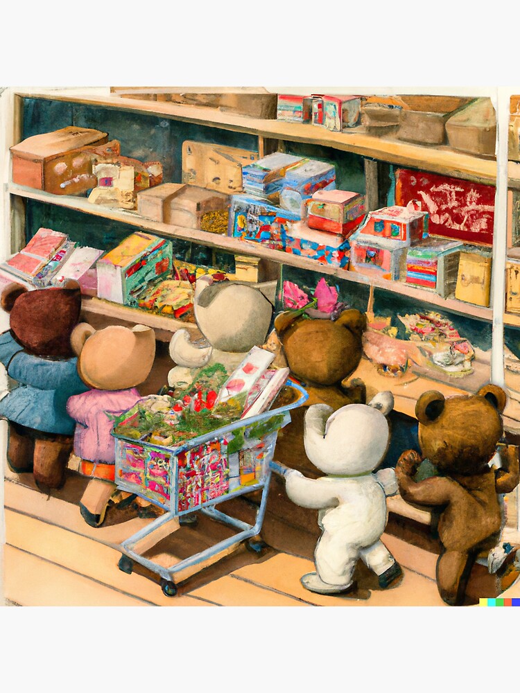 "Teddy bears grocery shopping" Sticker for Sale by generativeart1 ...