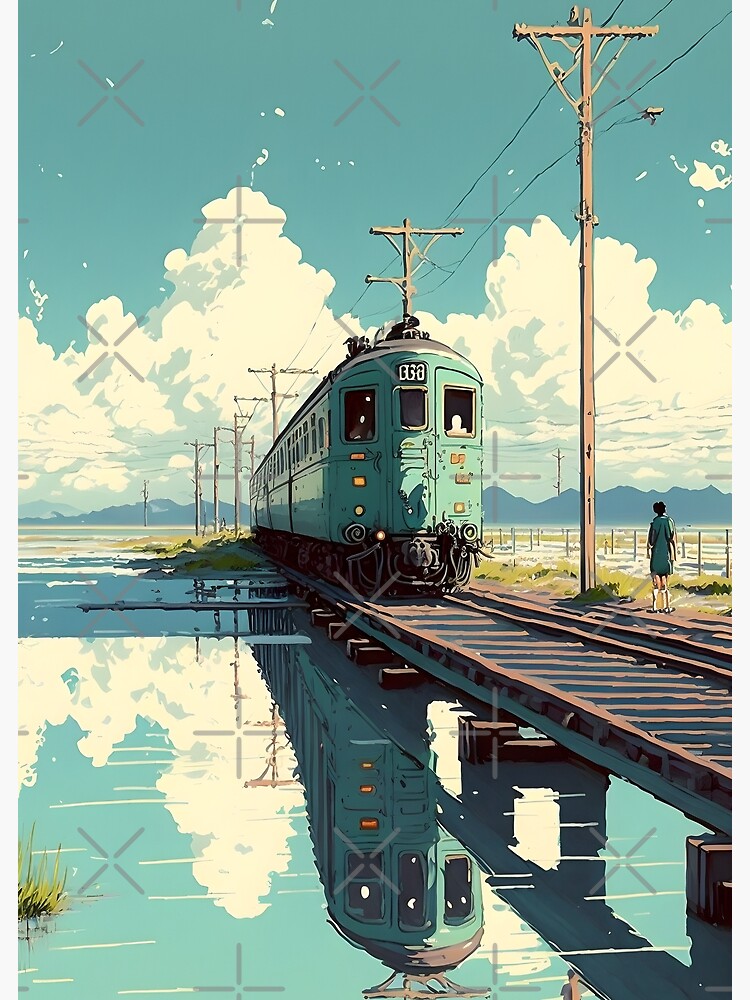 "Retro Anime Style Night View Old Japanese Train" Art Print for Sale by ...