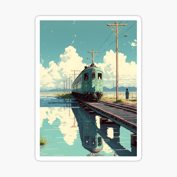 "Retro Anime Style Night View Old Japanese Train" Sticker for Sale by ...