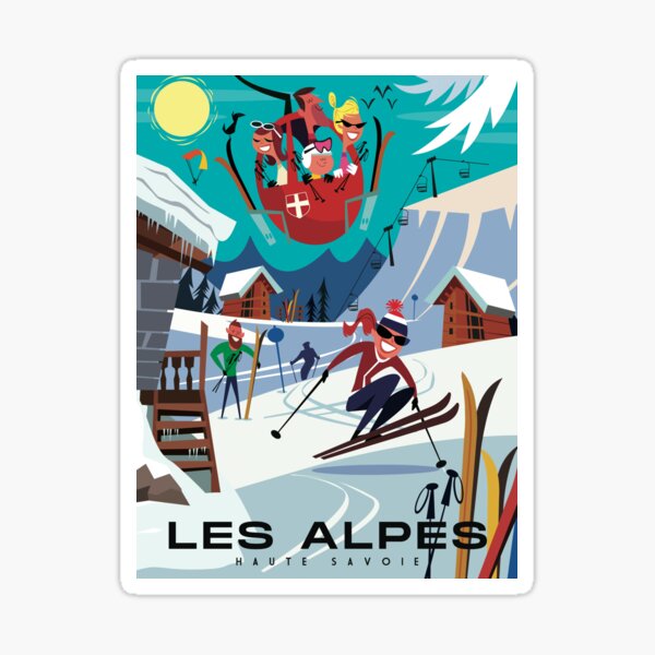 "Les Alpes ski poster" Sticker for Sale by GAGodel | Redbubble