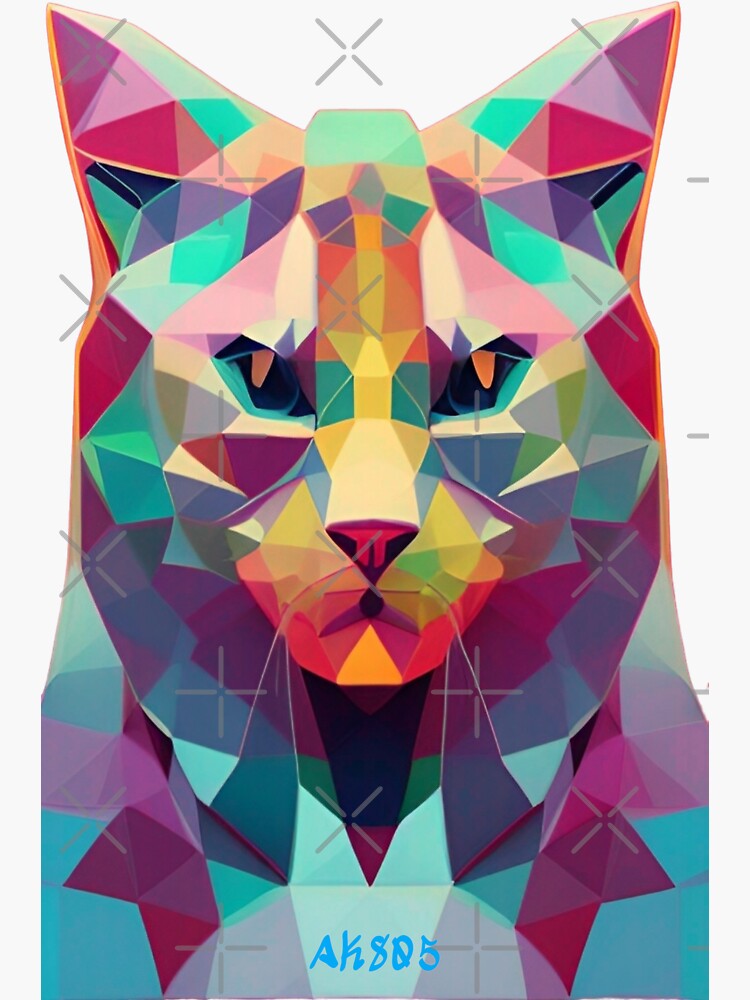"Geometric Cat Art, Colorful Cat Painting, Cat T-shirt design, Digital ...