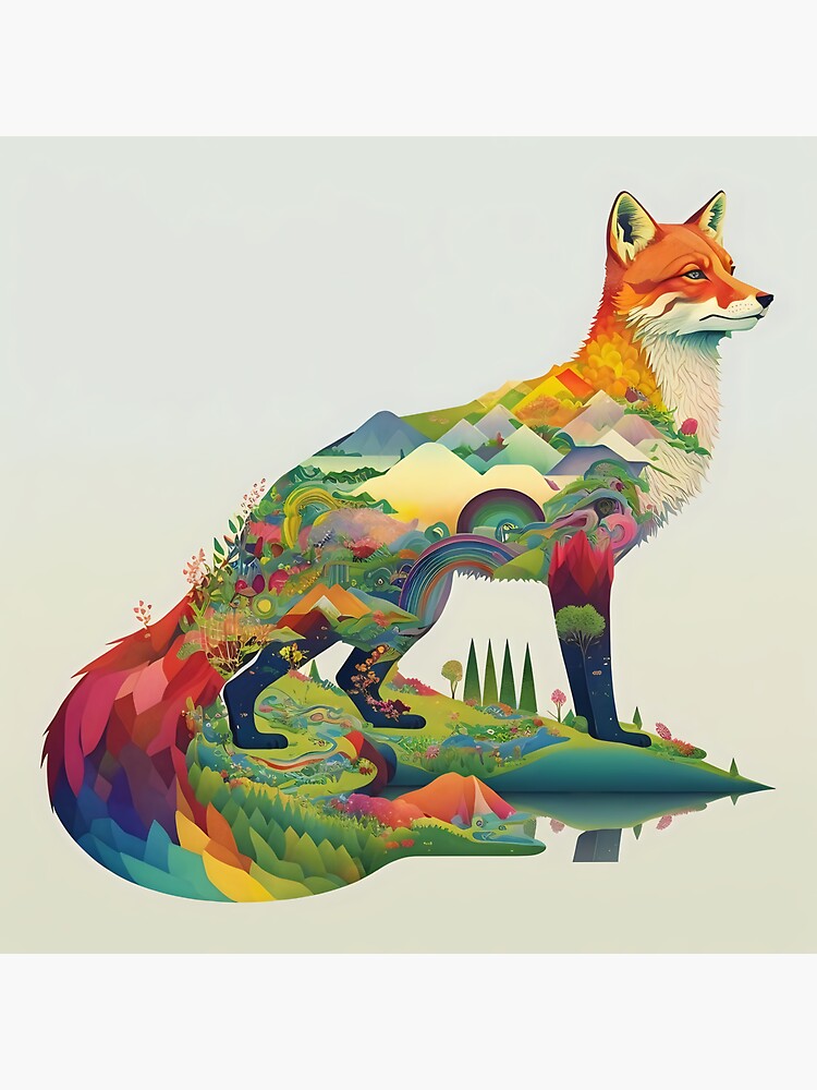 "Rainbow fox in a field" Sticker for Sale by destinykrainbow | Redbubble